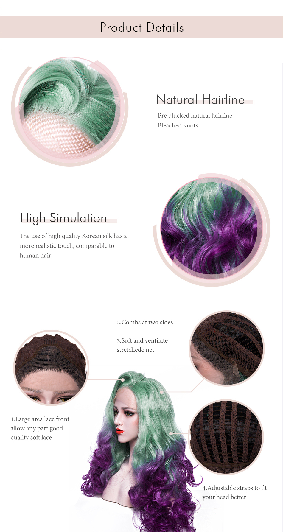 KnowU Curly green and purple Synthetic Lace Front Wig For Crossdresser ...