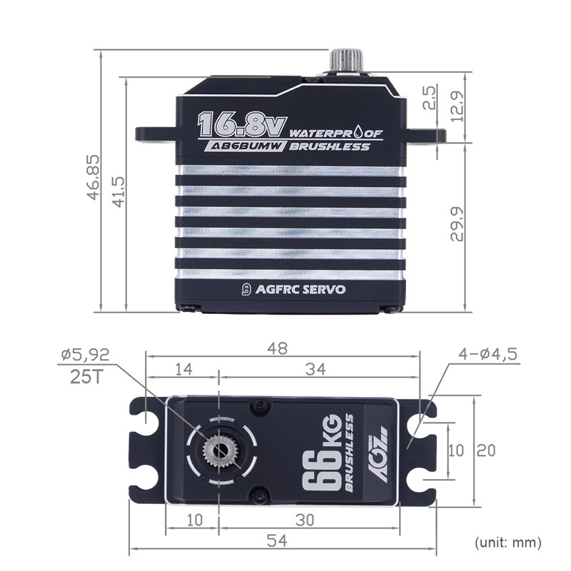 AGFRC 66KG 16V 4S LiPo Monster Torque Waterproof Brushless RC Servo