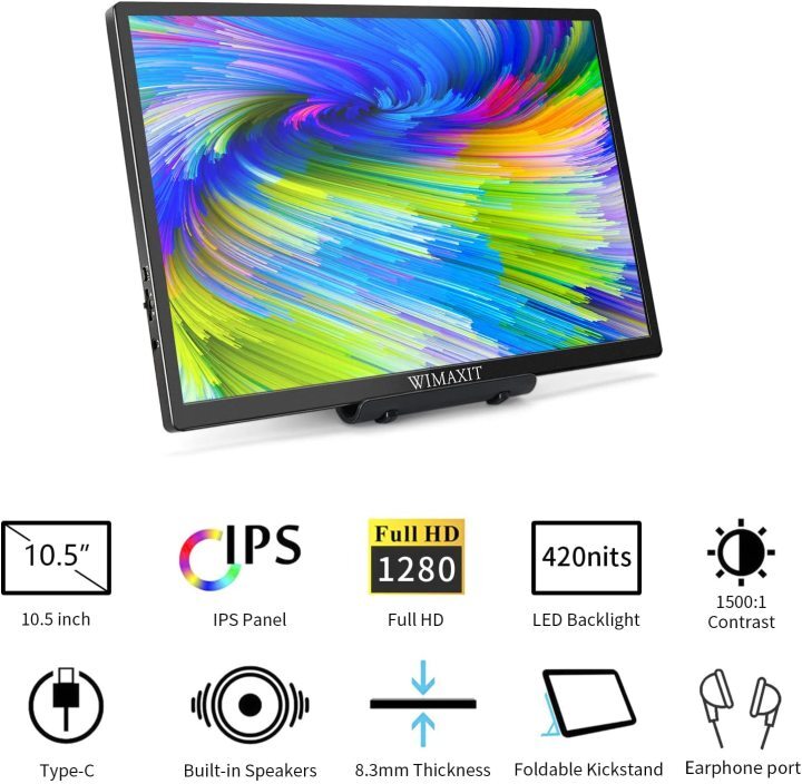 WIMAXIT M1050C 10.5 Inch Portable Monitor 1920x1280P IPS FHD 100% SRGB ...