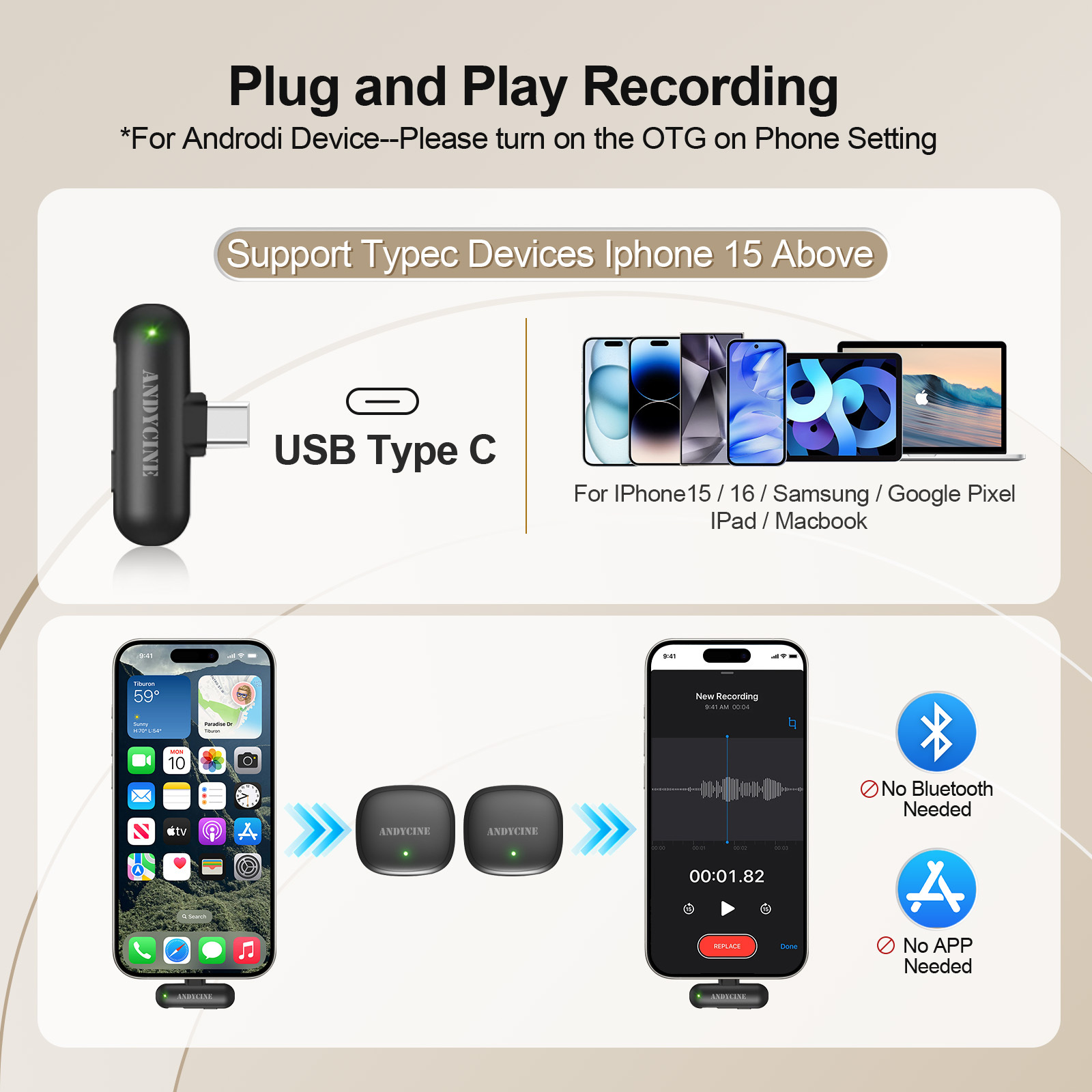Andycine MC AI Noise Reduction Wireless Microphone System with USB-C ...
