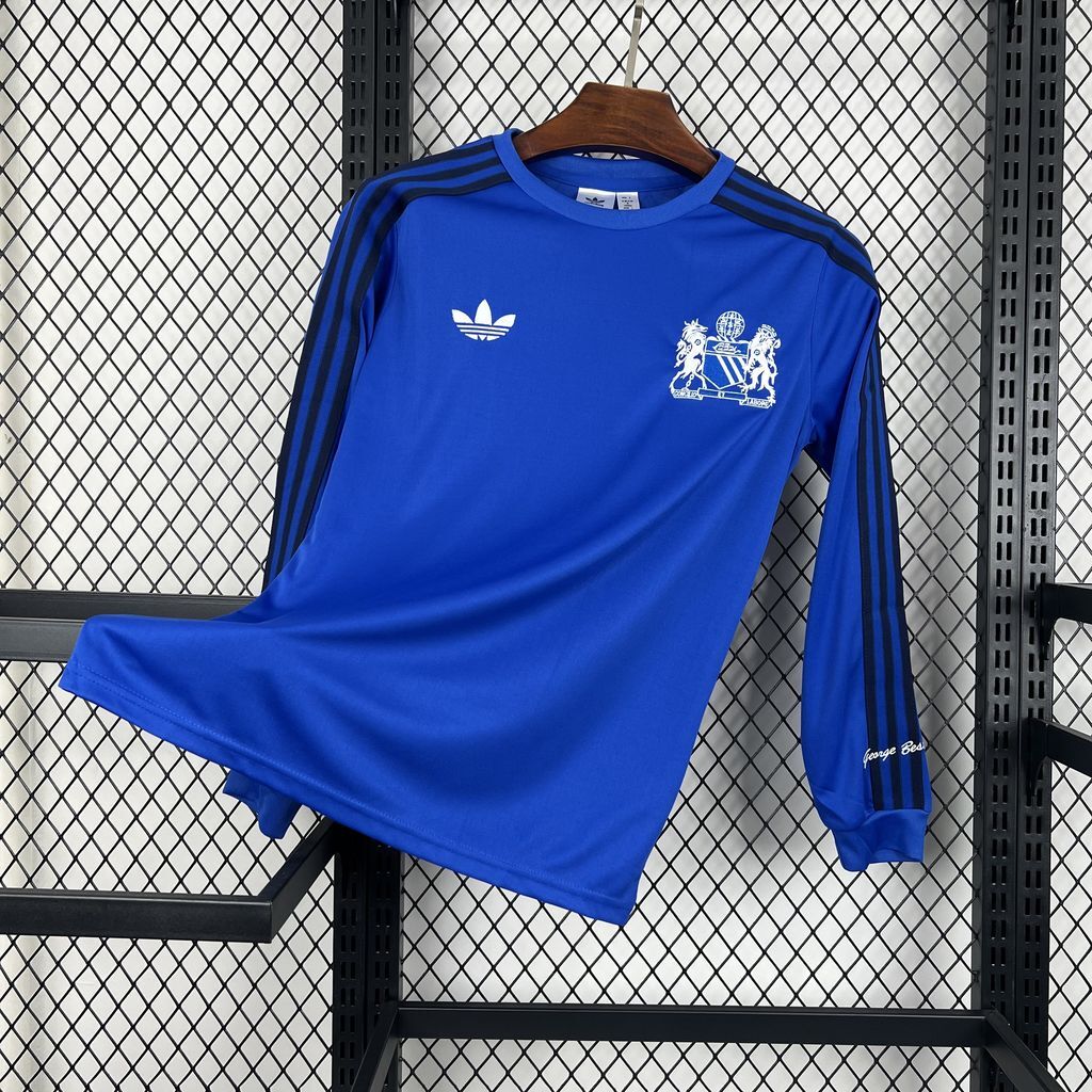 Manchester United Long sleeve blue Retro soccer jersey
