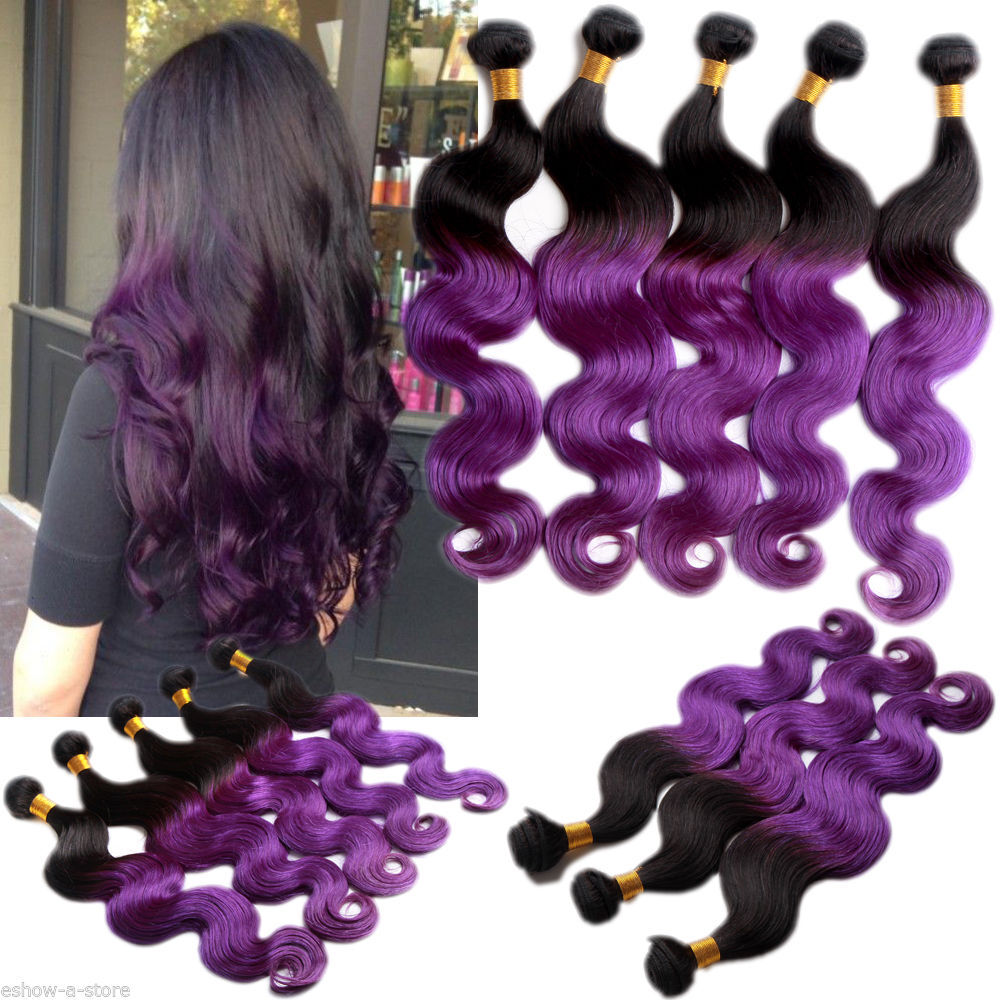 t1b/purple ombre peruvian human hair bundles body wave 3bundles