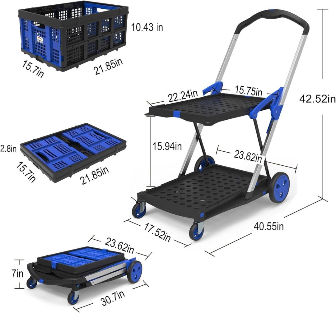 LEADALLWAY Grocery Shopping Cart with 2 Storage Crates Multi Use ...