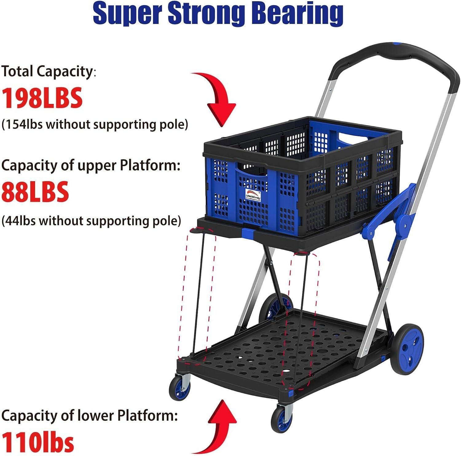 LEADALLWAY Grocery Shopping Cart with 2 Storage Crates Multi Use ...