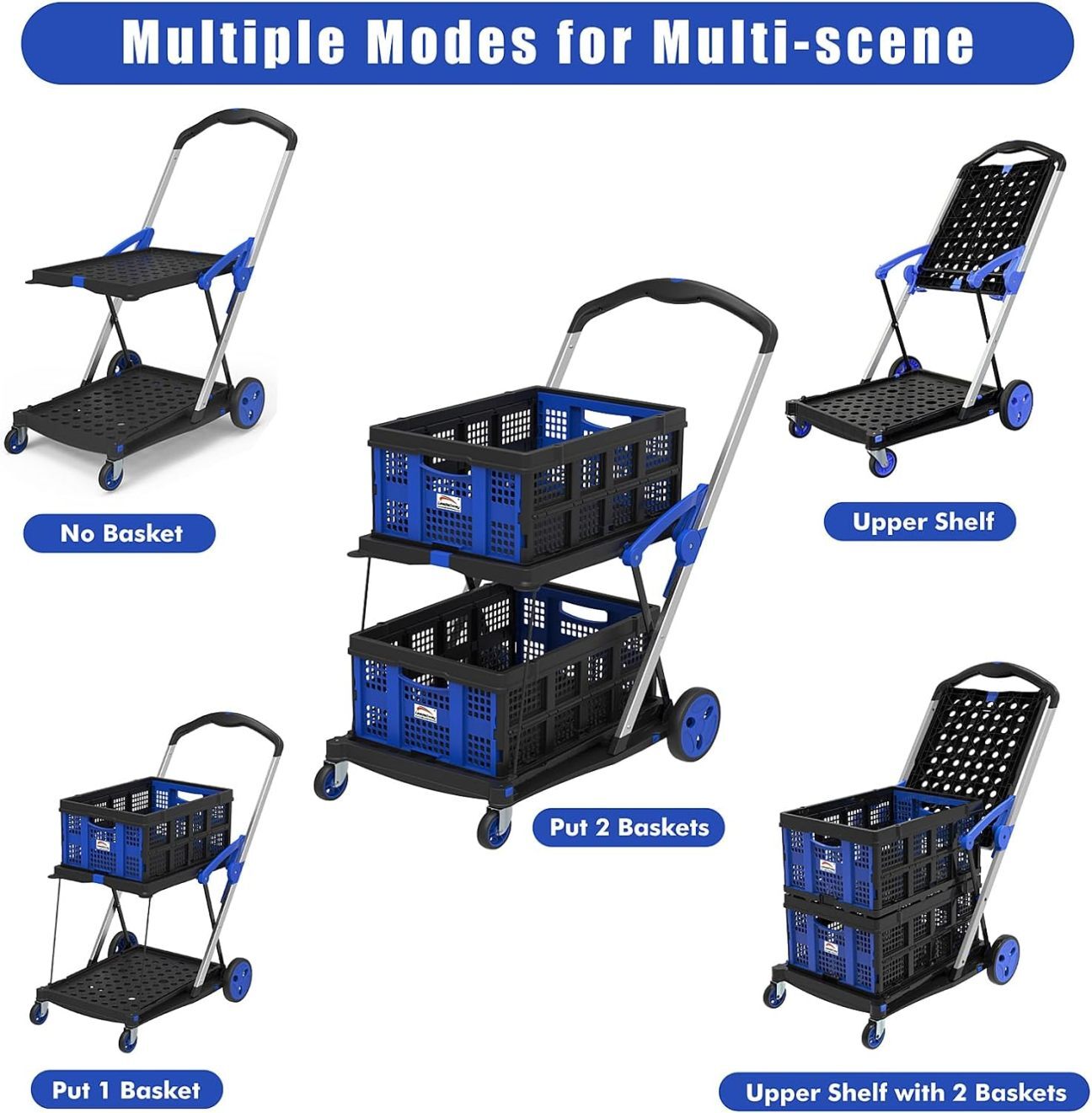 LEADALLWAY Grocery Shopping Cart with 2 Storage Crates Multi Use ...