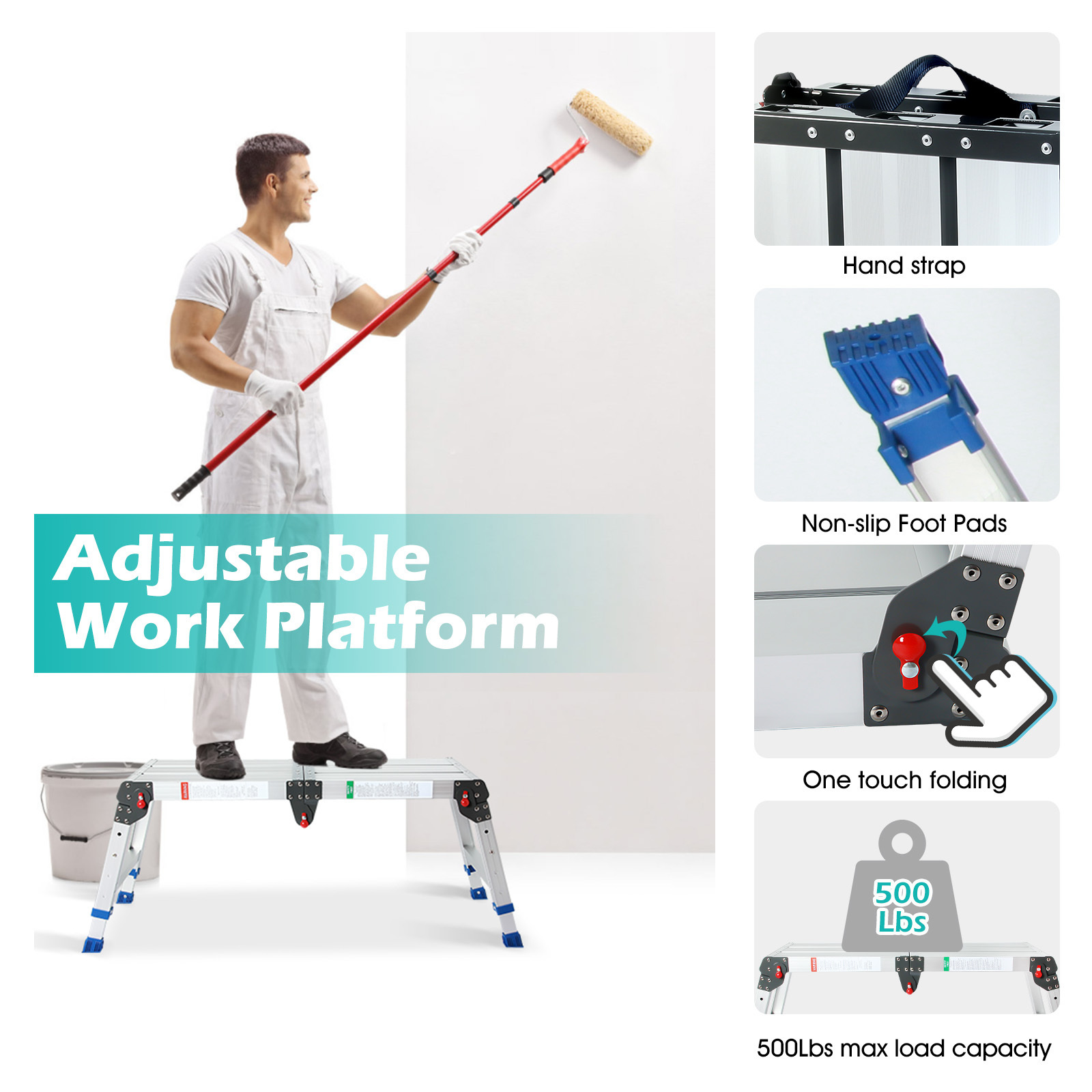 LEADALLWAY Adjustable Work Platform Step Stool 33in(L) x12in(W) x20in(H ...