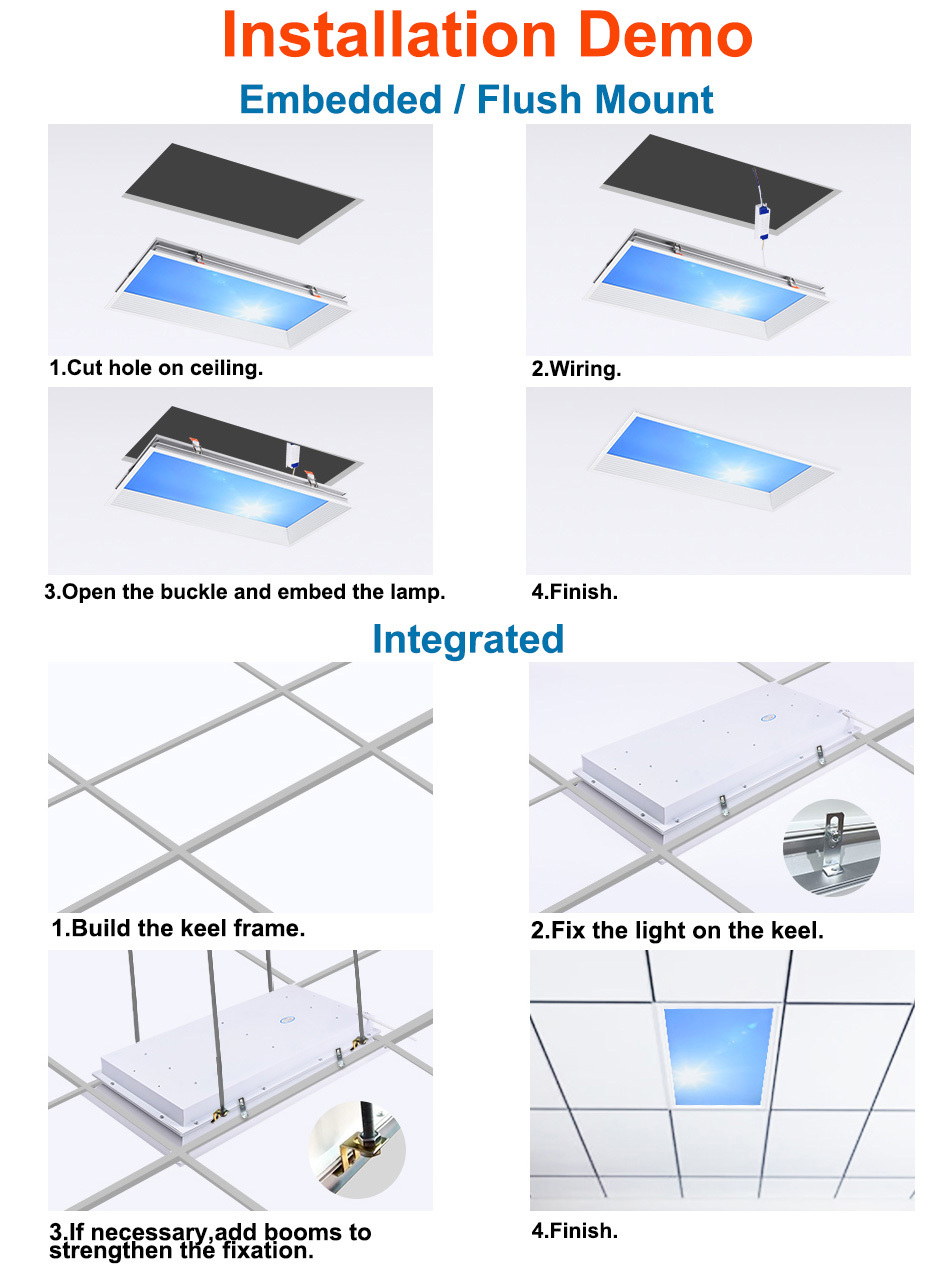 72W Dimmable LED Blue Sky Lamp Panel Ceiling Fixture Roof Natural ...