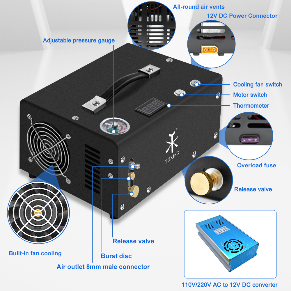 TUXING TXET061 PCP Air Compressor Airgun Pneumatic Rifle Inflator