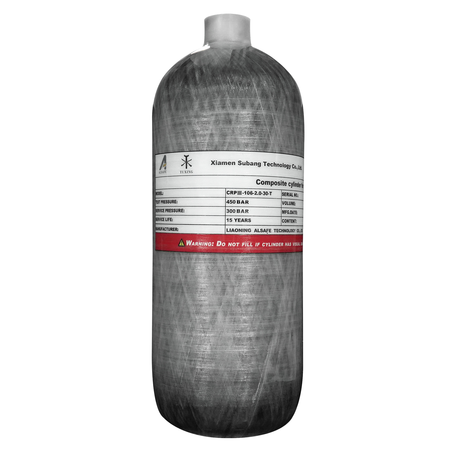 TUXING Carbon Fiber Gas Cylinder 2L 4500PSI 300Bar 30MPA PCP Air Tank