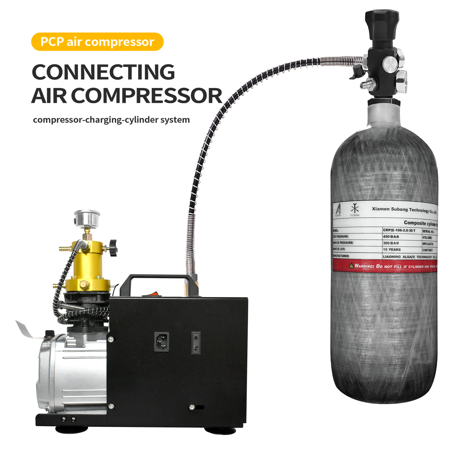 TUXING Carbon Fiber Gas Cylinder 2L 4500PSI 300Bar 30MPA PCP Air Tank