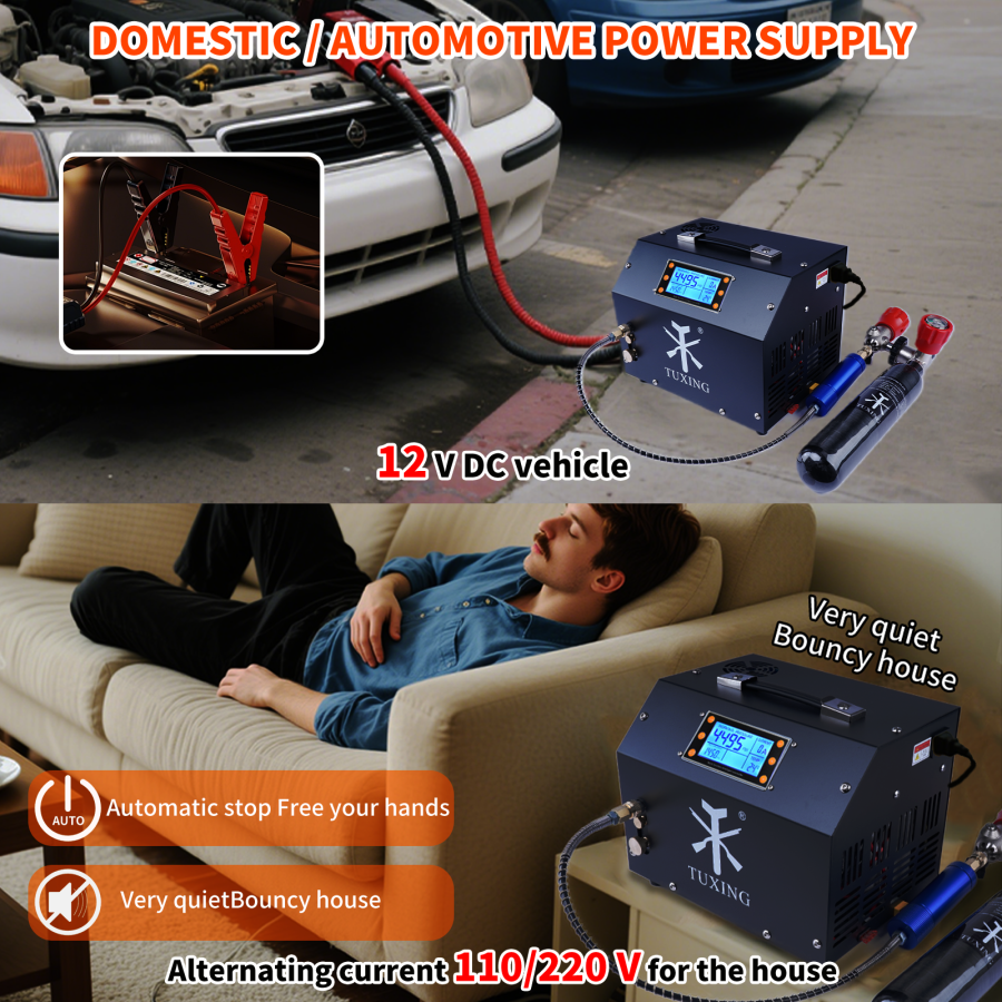 TUXING TXET063 PCP Air Compressor Auto Stop 12V 300Bar Digital Control