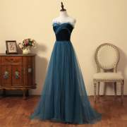 Ink Blue Sparkle Long Prom Dress with Velvet Bodice