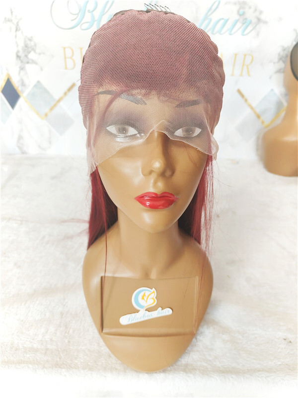 13x4 Full Frontal Transparent Lace Wigs Burgundy Color Straight Full ...