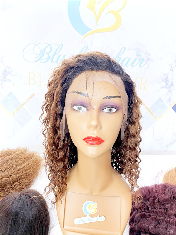 13X4 Full Frontal Transparent Lace Bob Wig High Lights Color Curly Hair ...
