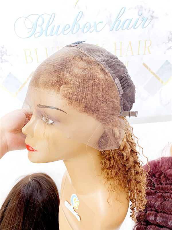 13X4 Full Frontal Transparent Lace Bob Wig Honey Blonde Color Curly ...