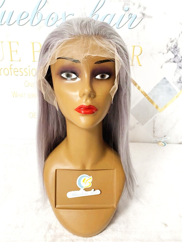13X4 Full Frontal Transparent Lace Wig Grey Color Bob Straight Hair ...