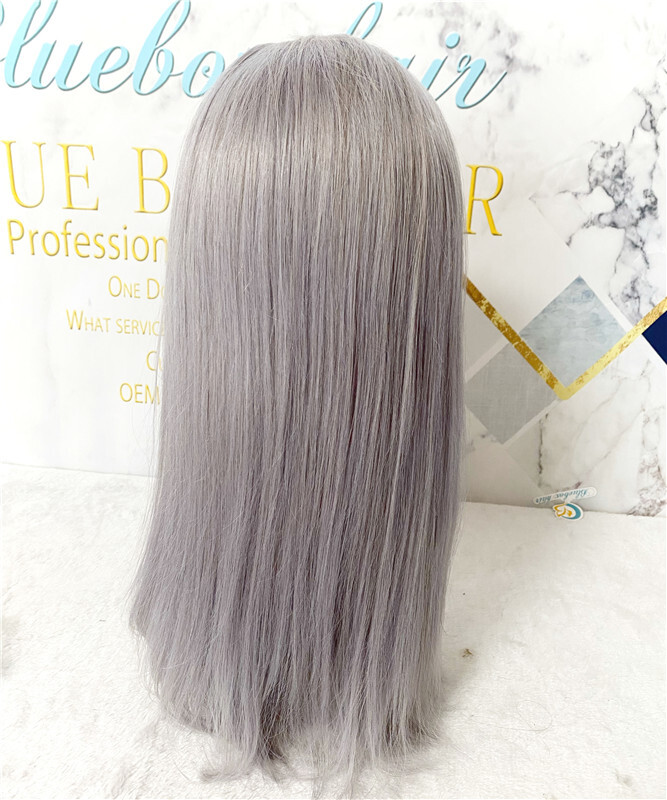 13X4 Full Frontal Transparent Lace Wig Grey Color Bob Straight Hair ...