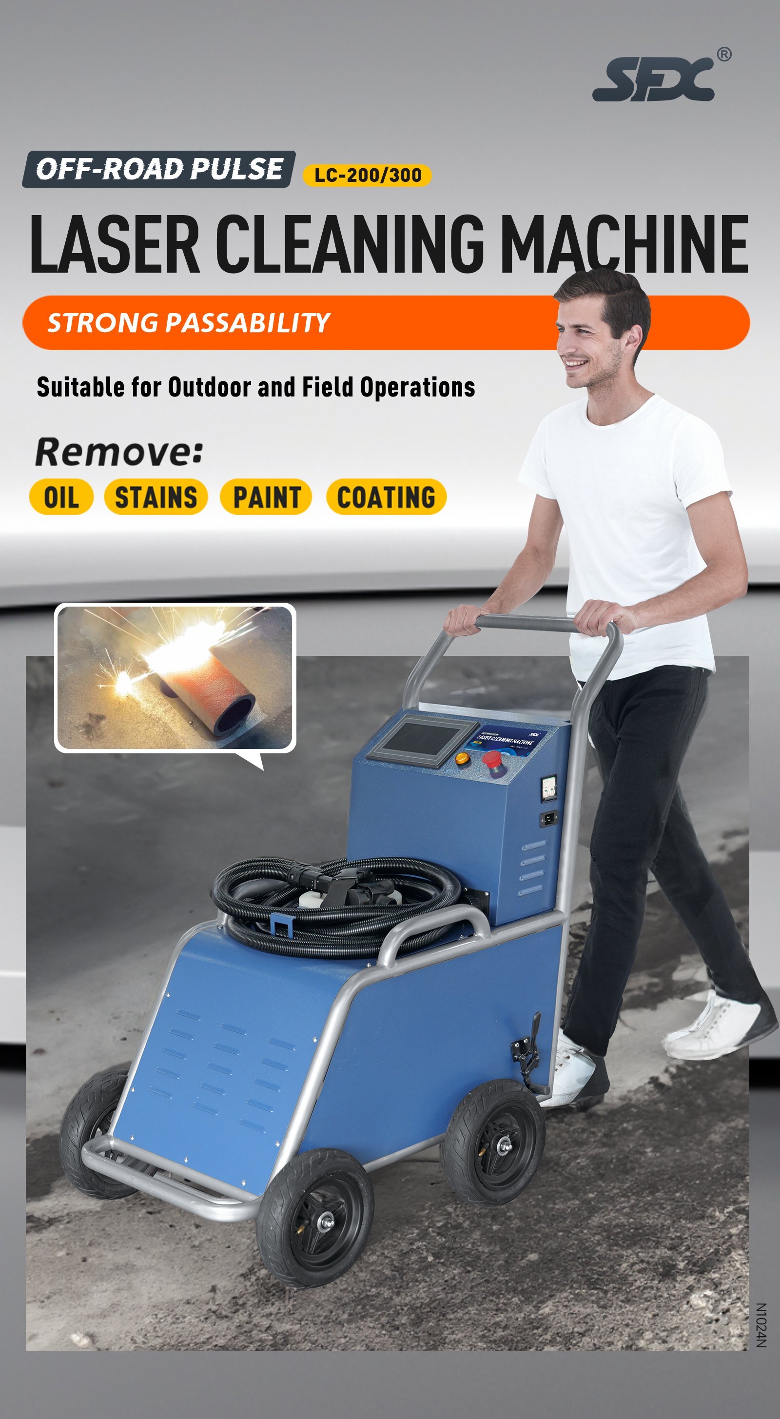 SFX 200W Pulse Laser Cleaning Machine With Off-Road Large Size Tubeless ...