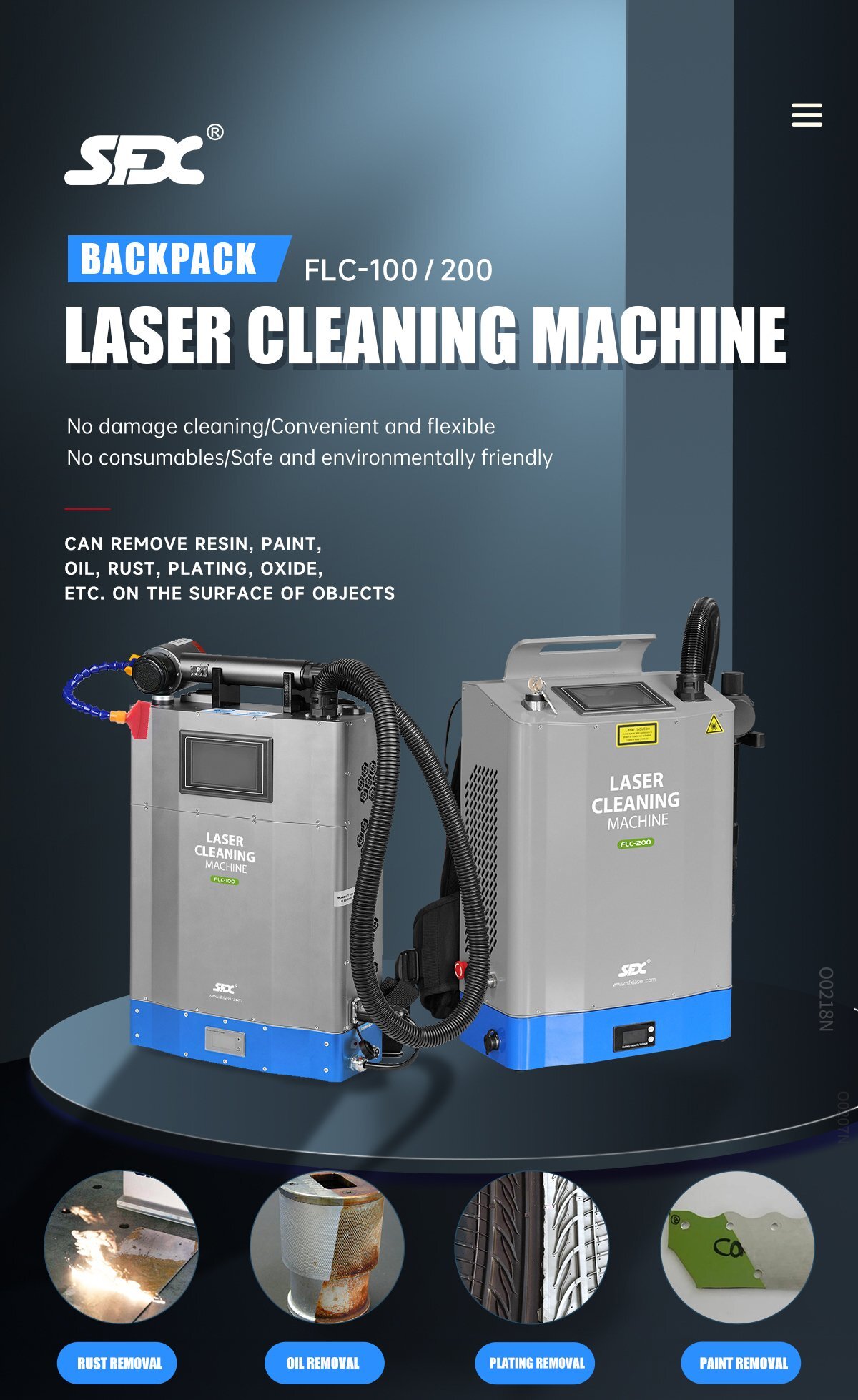 SFX Backpack 200W Pulsed Laser Cleaner Rechargeable Battery Included ...