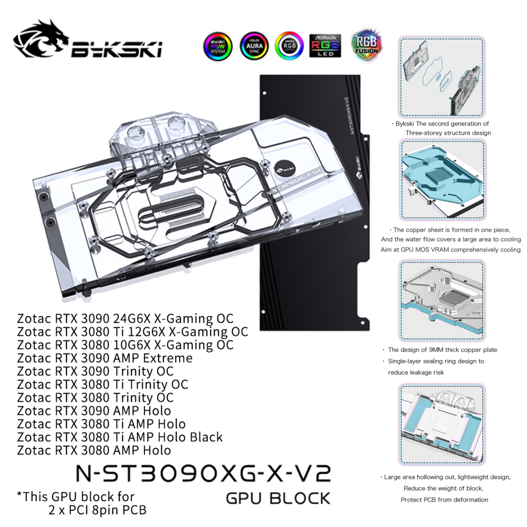Bykski GPU Water Cooling Block For Zotac RTX 3090/3080Ti/3080/3070Ti ...