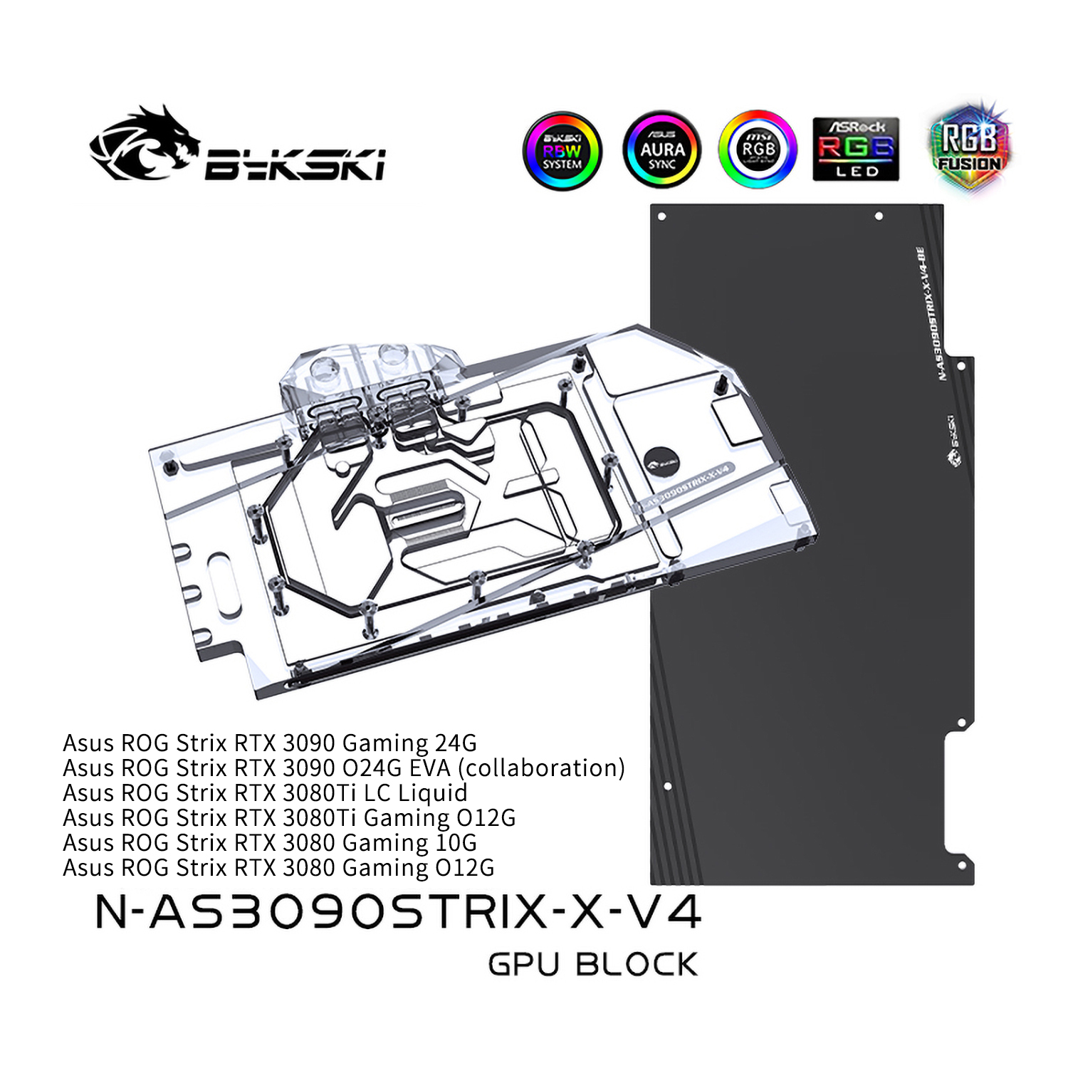 Bykski GPU Water Cooling Block For Asus ROG Strix RTX 3090/3080Ti/3080 ...