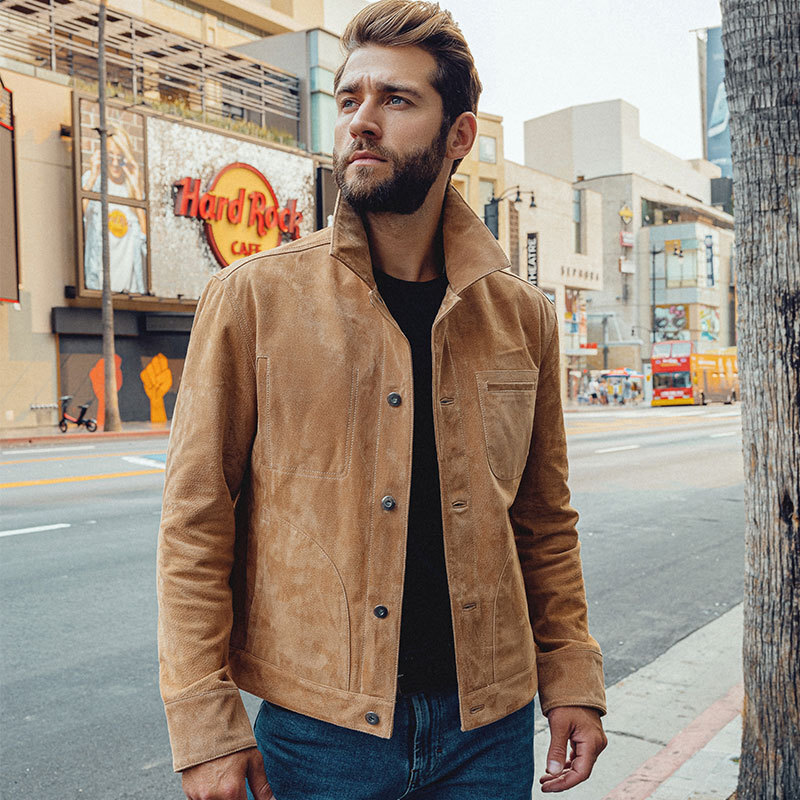 New Men's Genuine Leather Jacket Suede Real Pigskin Denim Coat for Men ...