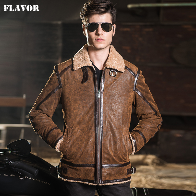 FLAVOR Men's Real Leather Facket Motorcycle Pigskin Genuine Leather ...