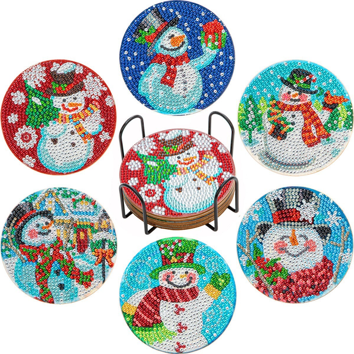 6 Pcs Snowman Diamond Painting Coasters with Holder Diamond Art ...