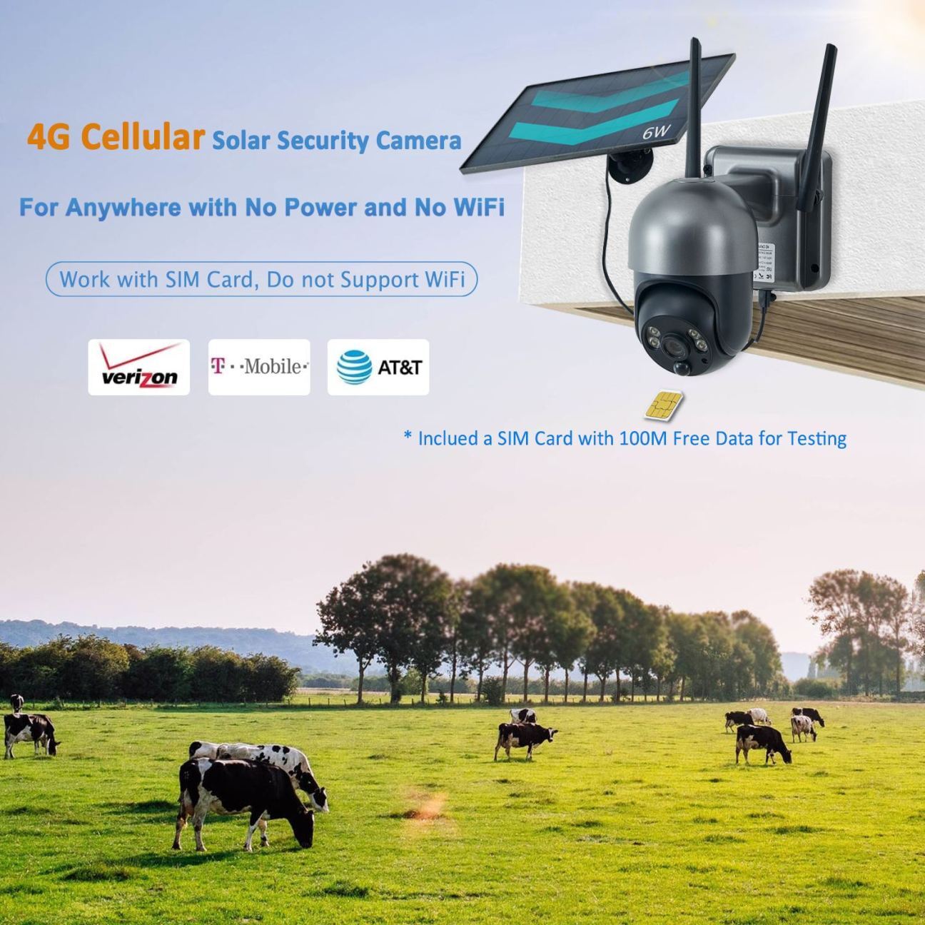 4G Cellular Security Camera Wireless Outdoor Solar Powered with SIM ...