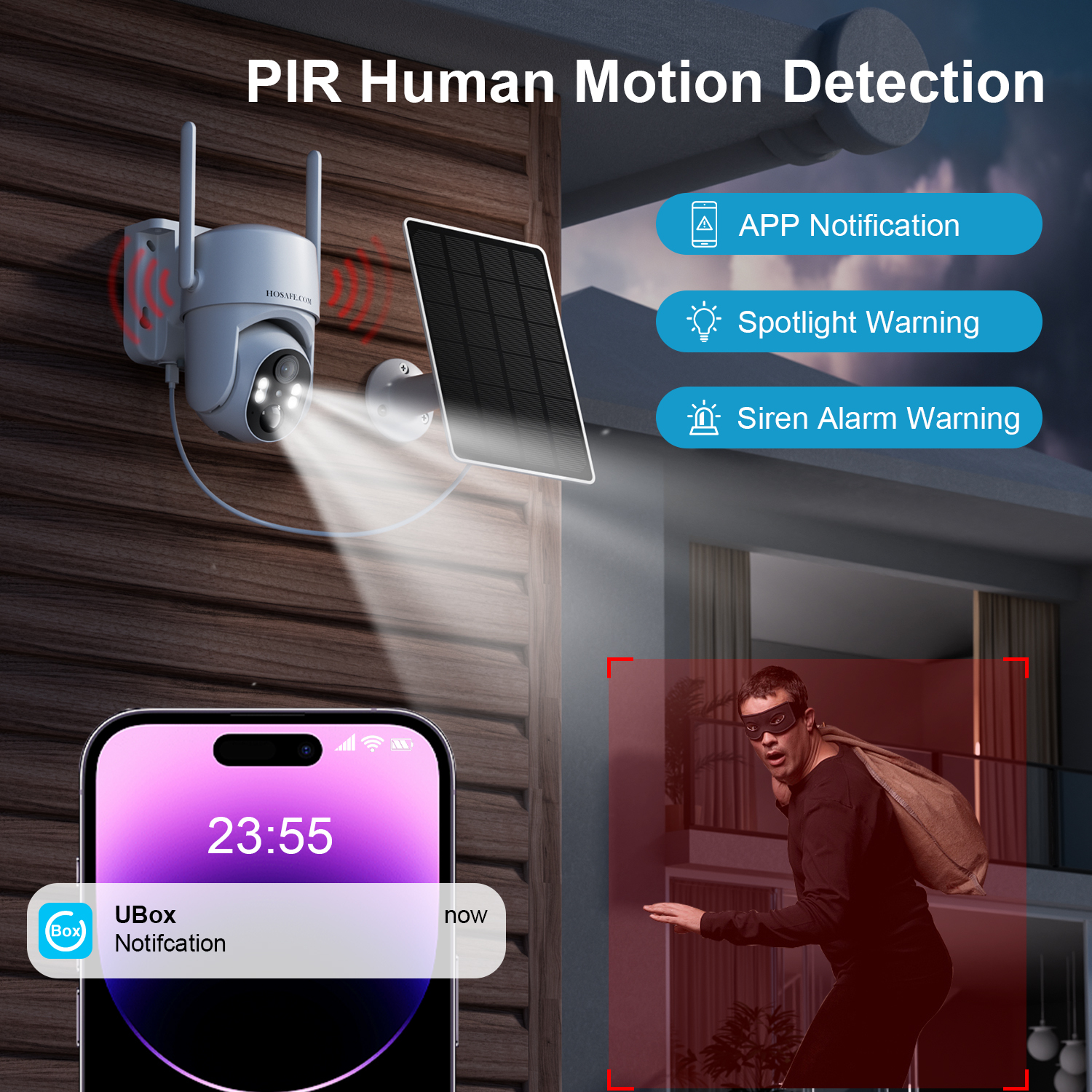 WiFi Solar Security Cameras Wireless Outdoor, 360° PTZ Remote Cameras ...